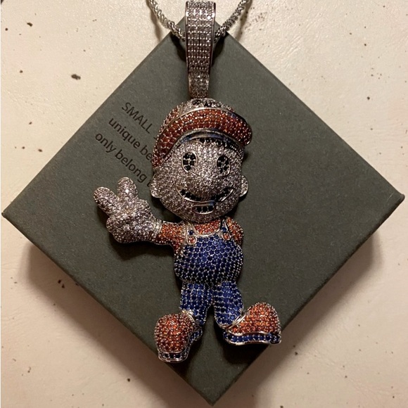 Accessories | Mens Large Ice Out Cartoon Mario Pendant 14k Gold Plated ...